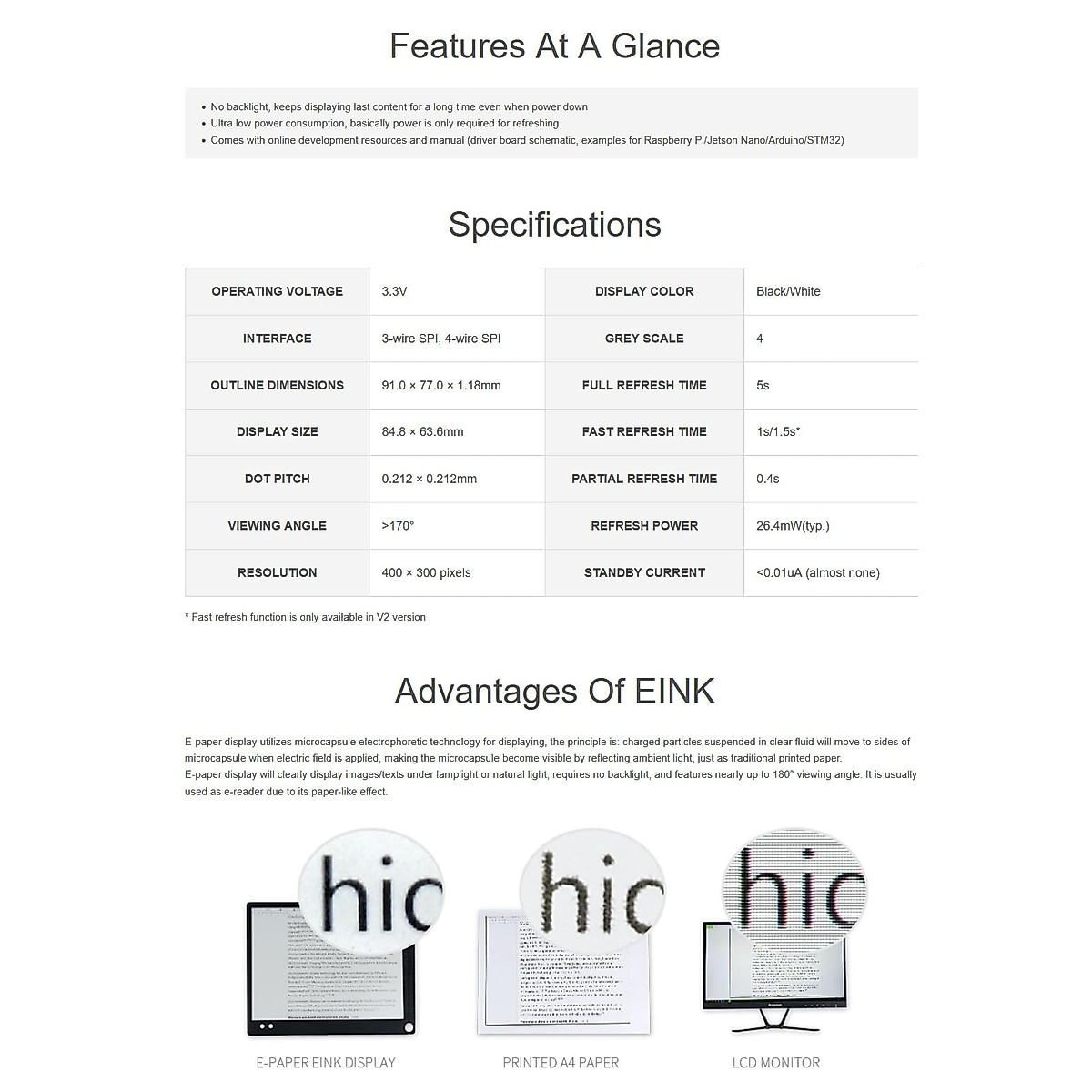 4.2inch E-Ink Raw Display Panel e-Paper for Raspberry Pi etc. Resolution 400x300 SPI Interface (no PCB) @XYGStudy (4.2inch e-Paper)