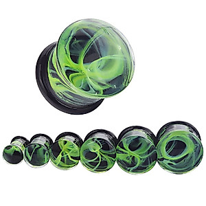 Qmcandy 2pcs 2g Glass Green Nest of Waves Saddle Ear Plugs Stretching Piercing Gauges