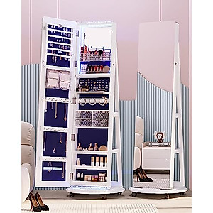 HWB Full-length mirror Jewelry Cabinet Standing with Lights 6297 (White 2)