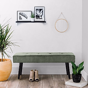 Comfy to go Entryway Bench - Green Bench for Bedroom, Modern Ottoman End of Bed, Corduroy Padded Benches for Living Room, Foyer, Mudroom, Hallway - 39" L x 14" W x 17" H