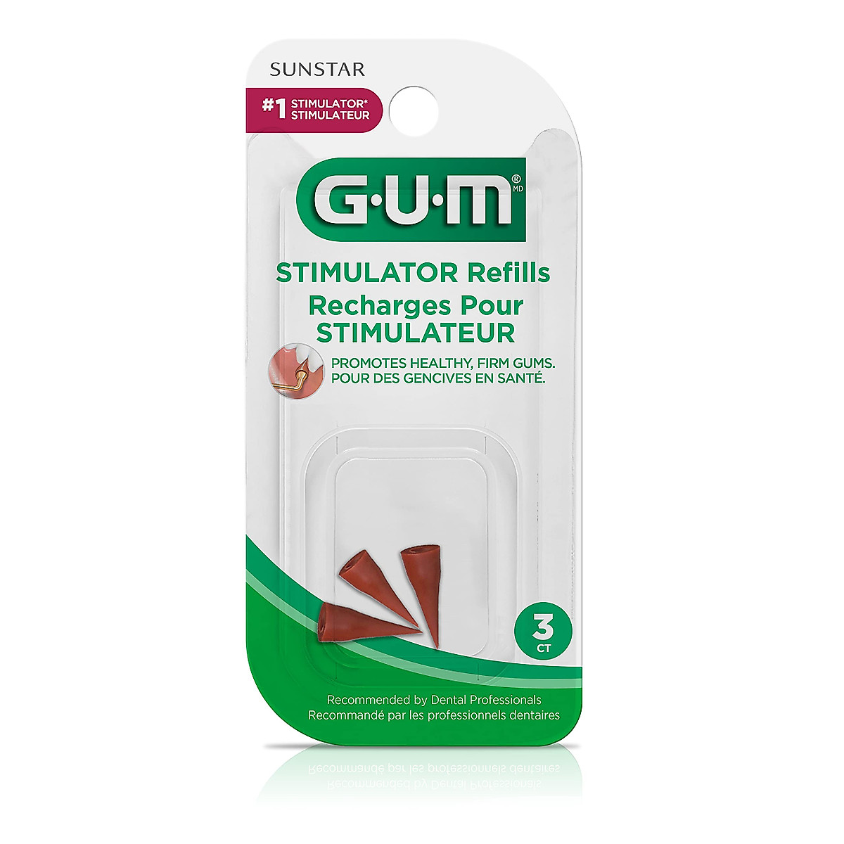 GUM Stimulator Refills - 3 Rubber Tips Included - Compatible with The Stimulator Permanent Handle - Massager, Plaque Removal Health,3ct, 1pk
