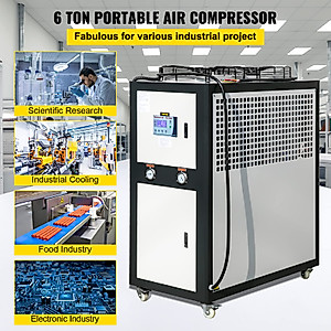 VEVOR Water Chiller 6Ton Capacity, Industrial Chiller 6Hp, Air-Cooled Water Chiller, Finned Condenser, w/Micro-Computer Control, Stainless Steel Water Tank Chiller Machine for Cooling Water