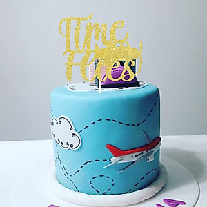 Time Flies Cake Topper, Time Flies Birthday Party Supplies, Airplane Birthday Decoration, Airplane Theme Centerpiece