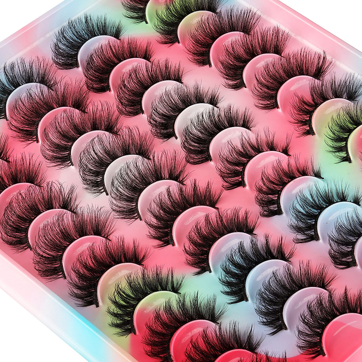 20 Pairs False Eyelashes Natural Fluffy Cat Eye Fake Eye Lashes 4 Styles Mixed Thick Wispy 5D Faux Mink Eyelashes Multipack