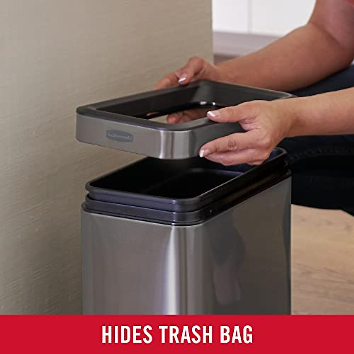 Rubbermaid Stainless Steel Wastebasket, 2.6-Gallon, Charcoal, Trash Can fits Under Desk for Home/Office/Bathroom