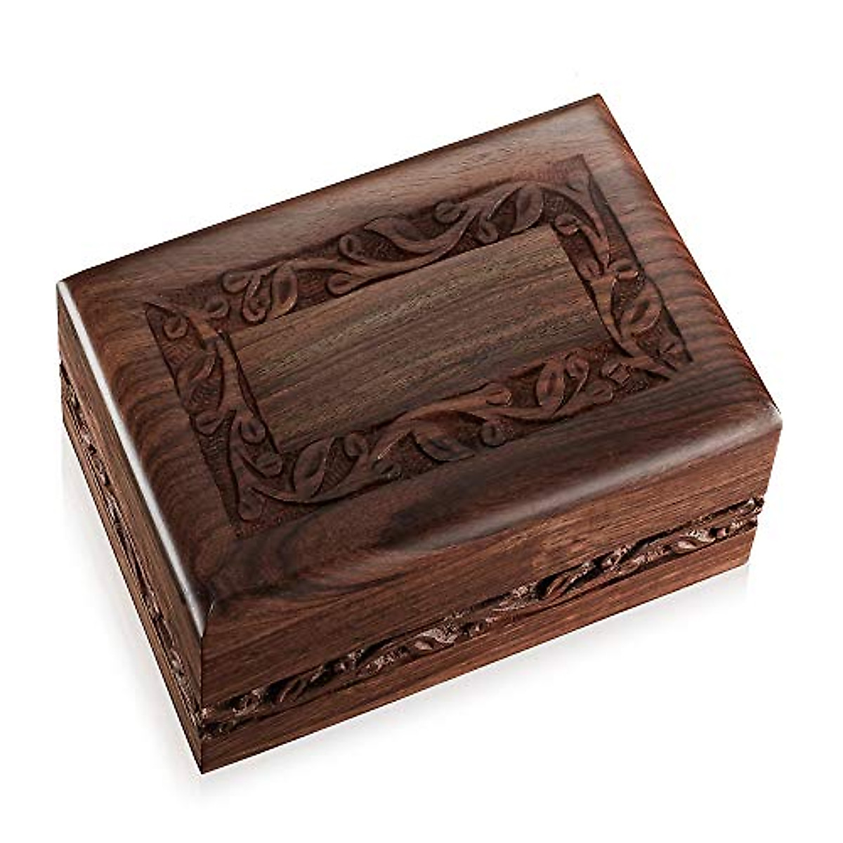 Reminded Rosewood Hand-Carved Urn Box Cremation Memorial with Velvet Bag - Small