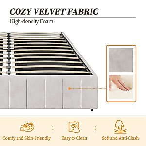 Yaheetech Queen Bed Frame Upholstered Platform Bed with 4 Storage Drawers, Large Storage Space/Strong Wooden Slats/Non-Slip and Noise-Free/No Fixed Headboard/No Box Spring Needed/Beige Queen Bed
