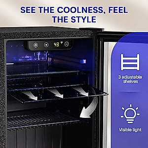 FREE VILLAGE Wine Fridge - Wine Beverage Refrigerator & Cooler with 2.6 cu.ft., 95 Cans, 40°F-61°F Adjustable Temp, Touch Controls, LED Lighting, Perfect for Student Dormitories, Home, Office, Bar