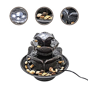 AOC 3 Tier Tabletop Fountain Indoor with LED Lights Water Fountain, Relaxation Tabletop Fountain Includes Many Natural River Rock, Mini Desktop Water Fountain for Living Room Bedroom