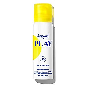 Supergoop! PLAY Body Mousse SPF 50 with Blue Sea Kale - 3 oz - Reef-Friendly, Broad Spectrum Whipped Sunscreen for Sensitive Skin - Fun to Apply - Great for Active Days