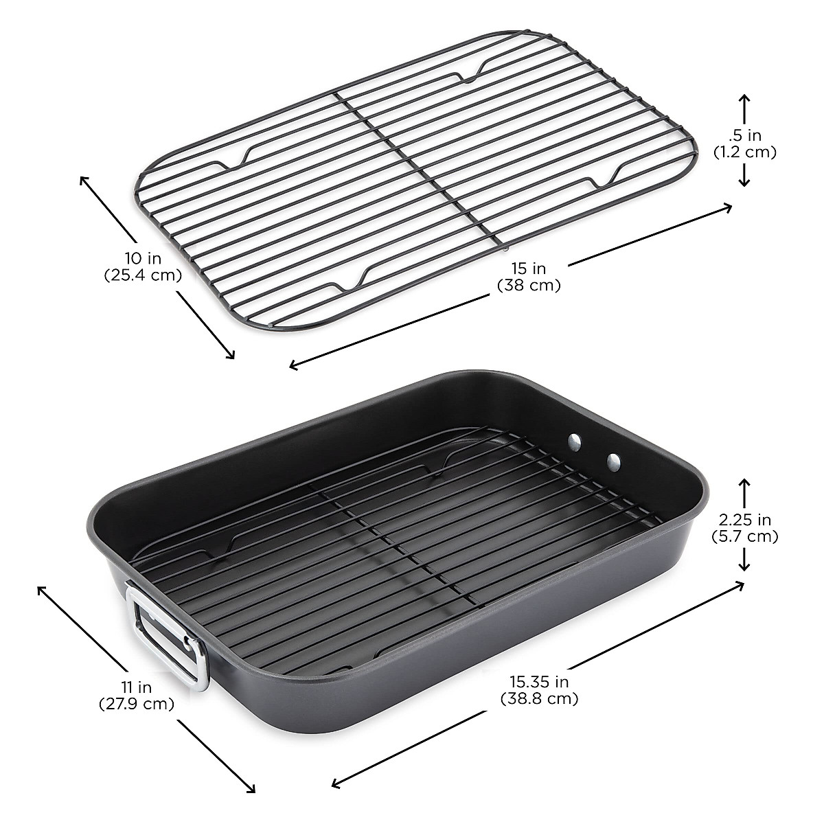 Allrecipes NonStick Roaster with Flat Rack, 10x15-Inch, Black