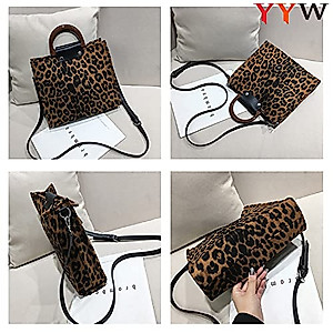 YYW Crossbody Bag for Women Medium Capacity Soft Satchel Handbags Leopard Pattern Clutch Purse Top Handle Bag (Brown)
