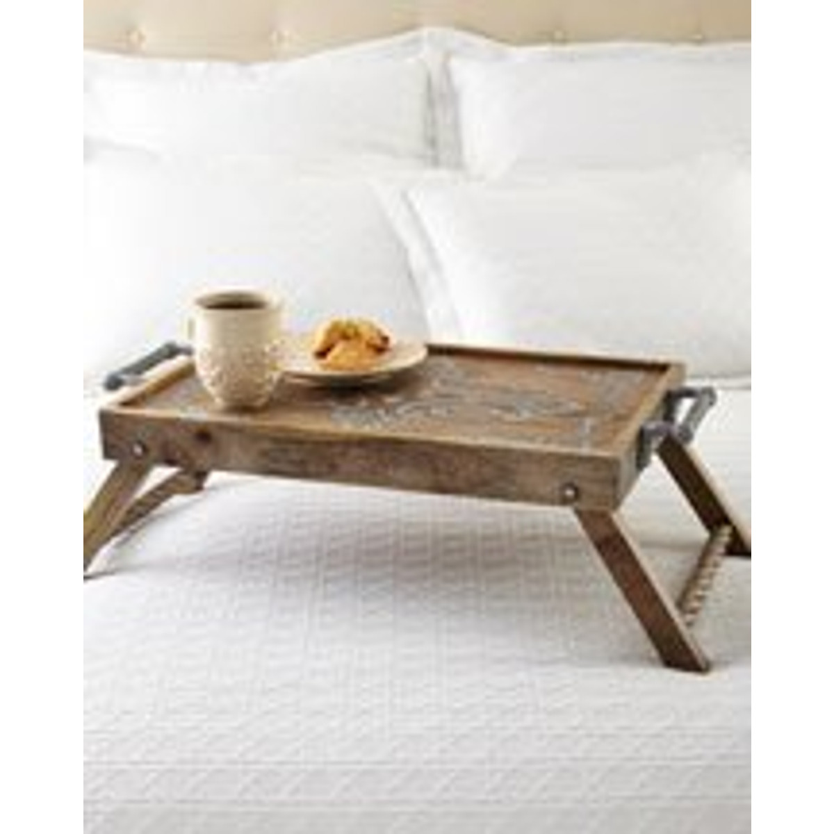 GG Wood and Metal Bed Tray Other Decor, 3.25InL x 15InW x 9.25InH, Light Brown
