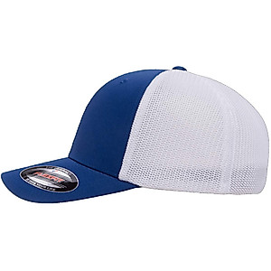 1960-63 Ford Falcon Convertible Outline Design Flexfit Trucker Mesh Fitted Cap Royal/White