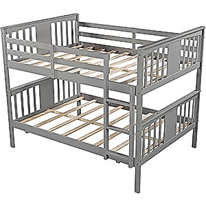 ATH-S Twin Over Twin Bunk Bed with Trundle, Solid Wood Bunk Beds for (White) (Color : Grey, Size : Full Over Full)