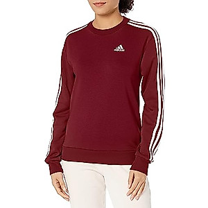 adidas Women's Essentials 3-Stripes Fleece Sweatshirt, Shadow Red/White, X-Small