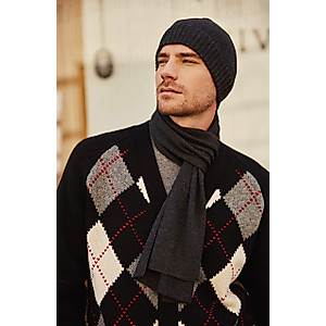 EURKEA Men's 100% Merino Wool Scarf, Beanie Hat Gift Box Set Charcoal