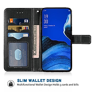 FDCWTSH Compatible with Oppo Reno 2Z Wallet Case Wrist Strap Lanyard and Leather Flip Card Holder Stand Cell Accessories Phone Cover for Oppo Reno2 Z/Reno2 F CPH1945 CPH1951 Women Men Black