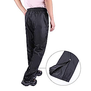 REDCAMP Unisex Rain Pants Waterproof Lightweight with Side Zipper Pockets, PU5000mm Great for Hiking Outdoor, L Black