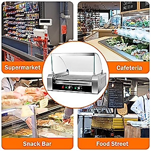 Giantex Hot Dog Roller Machine, 11 Non-Stick Rollers 30 Hot Dog Sausage Grill Cooker Machine with Removable Stainless Steel Drip Tray and Glass Hood Cover, Commercial Household Hot Dog Rotisserie