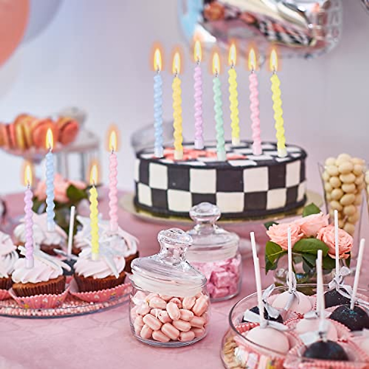 IBLESSU 36-Count Rainbow Spiral Birthday Candles, Long Birthday Candles Colorful Cake Candles Decoration Birthday, Anniversary, Wedding, Party Candles