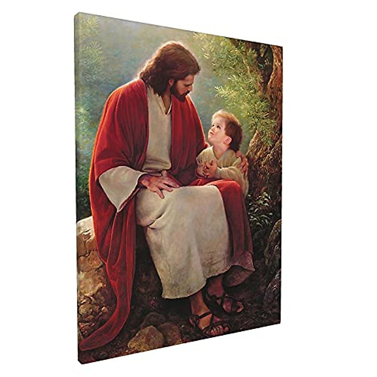 Cynken Jesus Christ and Child Canvas Wall Art Religious Spiritual Painting inspirational Motivational Portrait Poster Artwork Modern Home Decorations Framed Ready to Hang, 12x16 inch