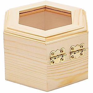 Unfinished Hexagon Wood Jewelry Box with Window and French Buckle (3-Pack)