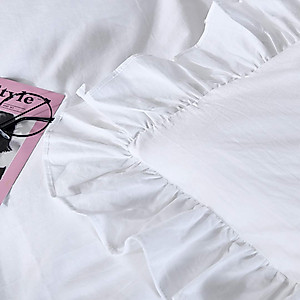 QSH White Shabby Ruffle Duvet Cover Full Size,Washed Cotton Farmhouse Boho Chic Aesthetic Cute Bedding Comforter Quilt Cover 3 Pieces Ultra Soft and Breathable Zipper Closure & Corner Ties