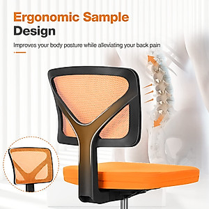 Armless Small Home Office Desk Chair, Ergonomic Low Back Computer Chair, Adjustable Rolling Swivel Task Chair with Lumbar Support for Small Space, 1 Pack, Orange