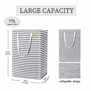 Homlikelan 2-Pack 77L Laundry Hamper with Handles,Collapsible Large Laundry Basket,Freestanding Storage Basket,Clothes Hamper for Toys Clothes Organizer Grey