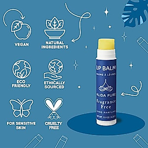 ALIDA PURE Fragrance Free Lip Balm, Vegan Lip Balm Set, Unscented, No Flavor, Beeswax Free, Organic Jojoba Oil, Avocado Oil, Vitamin E, Natural Moisturizer for Dry, Chapped, or Cracked Lips 5 Tube Set