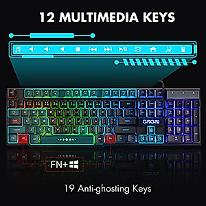 CHONCHOW Wired Gaming Keyboard for Mac PC PS5 PS4 Xbox One Gamers, RGB Backlit LED Mechanical Feel Keyboard with Multimedia Keys Number Pad, 104 Keys USB Desktop Computer Windows Keyboard (Black)