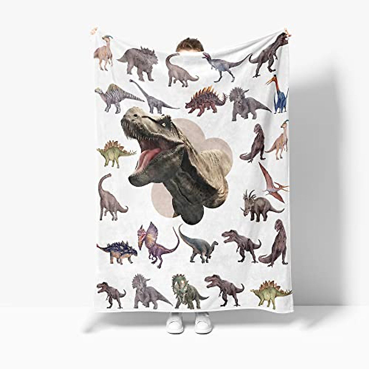 Dinosaur Blanket for Boys，Jurassic World Adults Dino Blanket，Soft Cozy Warm Throw Fleece Blanket for Couch Sofa Bed (Dinosaurs White, 60" L x 50" W)