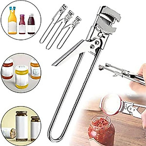 Warncode Adjustable Multifunctional Stainless Steel Can Opener, 3 Seconds Quick and Easy Manual Bottle Jar Opener Lid Remover Gripper Kitchen Tool,for Arthritic Hands,Seniors,Long Fingernails (1Pcs)