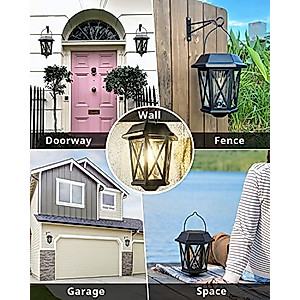 TEKLAPS Solar Wall Lantern Lights 2 Pack,Outdoor Hanging Solar Lights Decoration,Anti-Rust & Waterproof Stainless Wall Lights,Powder Coat Black + UV Protection with Glass Lampshade,3000K Warm