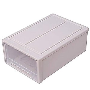 HEVIRGO Clothes Storage Bins Box,Wardrobe Clothes Organizer, Household Plastic Transparent Stackable Drawer Storage Box Container Organizer for Bedding, Blankets, Toys, Books Beige XXXL