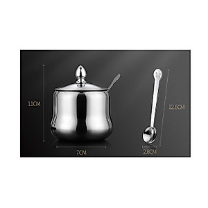 TENTA TENTA KITCHEN Gourmet Seasoning Box with Serving Spoons, Spice Jar Set Condiment Cruet Bottle, Kitchen Supplies,Nice Design for Kitchen (Stainless Steel With Glass Lids)