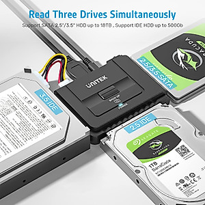 Unitek USB 3.0 to IDE and SATA Converter External Hard Drive Adapter Kit for Universal 2.5/3.5 HDD/SSD Hard Drive Disk, One Touch Backup Function, Included 12V/2A Power Adapter
