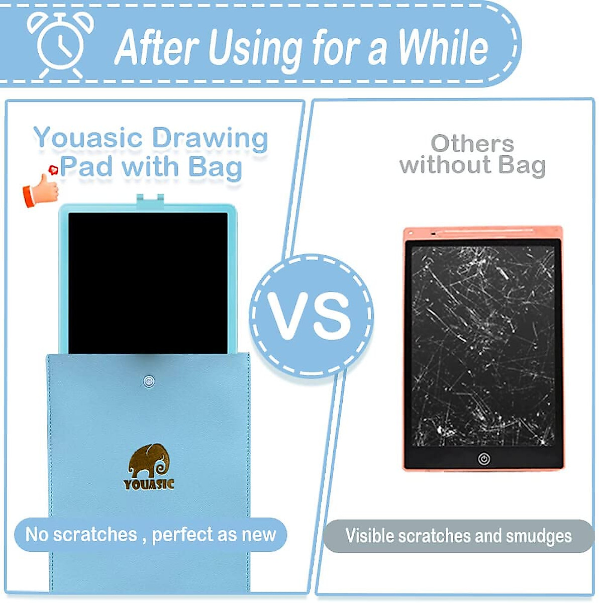 LCD Writing Tablet for Kids - Youasic Drawing Doodle Board 10inch Colorful Toddler Pad Learning Toys Gift 3 4 5 6 7 8 Year Old Girls Boys (Blue) Blue, with a bag