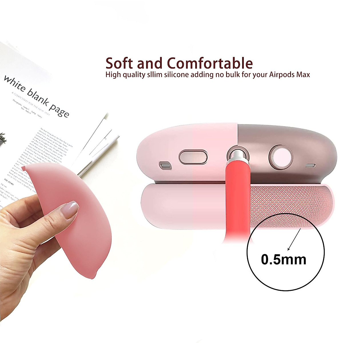 3 in 1 Silicone Case Cover Compatible with Apple Airpods Max Headphones, Anti-Scratch Ear Pad Case Cover Ear Cups Cover and Headband Cover Compatible with Apple Airpod Max, Accessory Skin case (Pink)