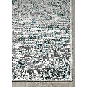 FH Home Flat Woven Outdoor Rug - Waterproof, Easy to Clean, Stain resistant - Premium Polypropylene Yarn - Distressed Farmhouse - Porch, Deck,Balcony,Laundry Room - Granada - Aqua - 2ft 7in x 4ft 11in