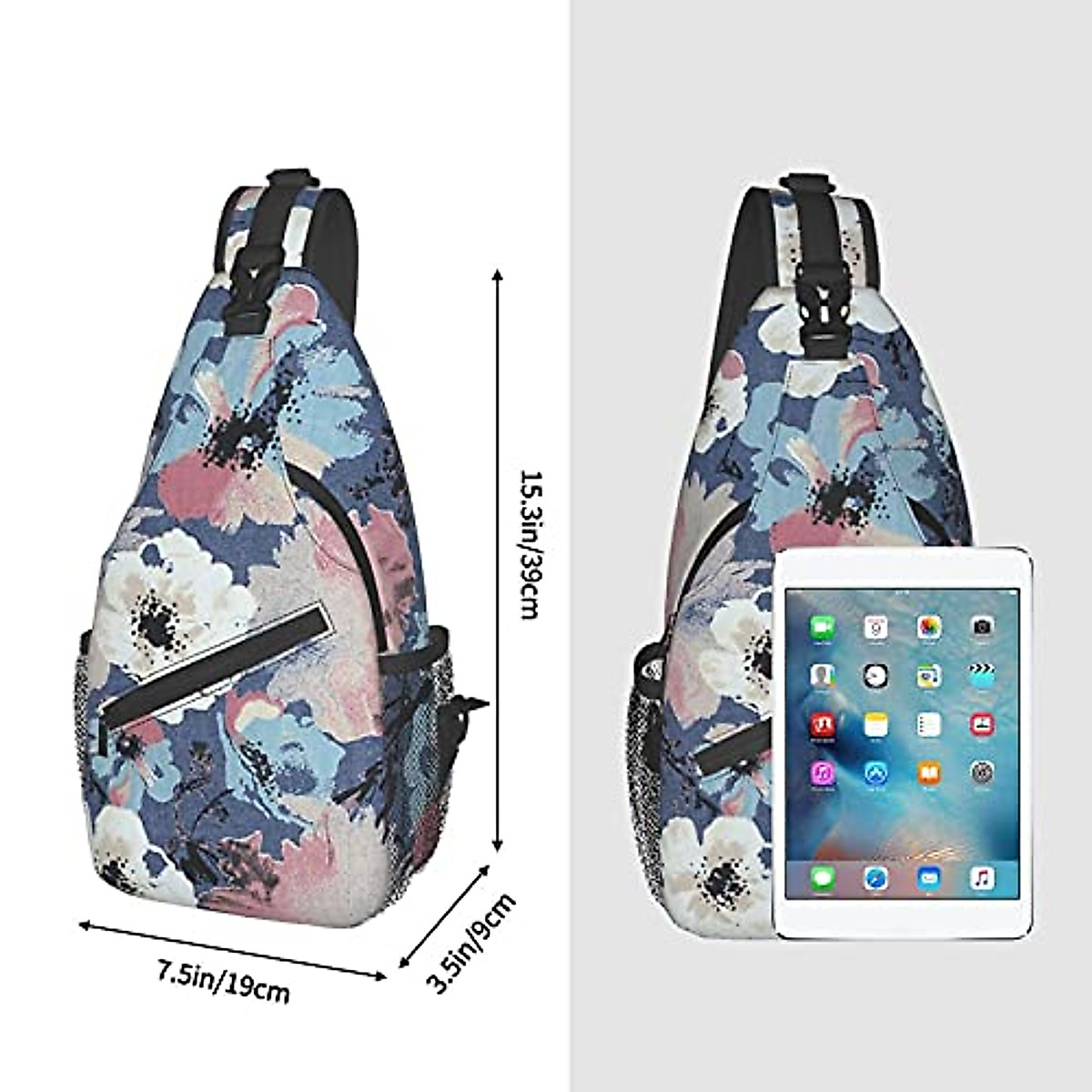 Greexy Watercolor Flowers Sling Backpack Crossbody Shoulder Bags for Women Men Causal Daypacks Chest Bag Hiking Travel Sport Climbing Runners