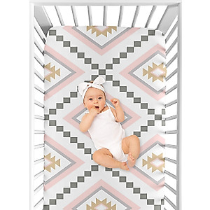 Blush Pink and Grey Boho Baby or Toddler Fitted Crib Sheet for Aztec Collection by Sweet Jojo Designs