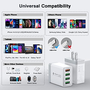 2Pack USB Wall Charger, 40W 4-Port Fast Charger Block, Multiport USB Cube Power Adapter Charging Brick Plug for iPhone 11 12 13 14 15 Pro Max XR Xs Max 8 7 6,Samsung,LG,Google Pixel,Moto(White)