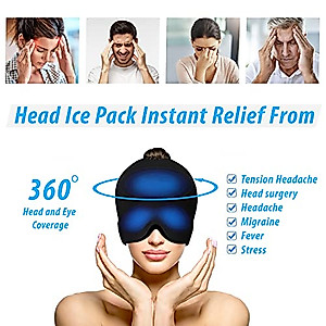 Migraine Ice Head Wrap, Headache Relief Hat for Migraine Ice Hat, Comfortable & Stretchable Ice Cap for Puffy Eyes, Tension, Sinus & Stress Relief