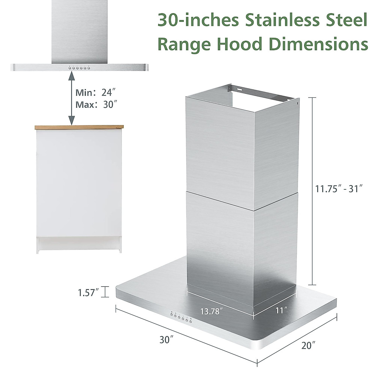 ONEEON 30" Range Hood - 900 CFM Stainless Steel Wall Mount Kitchen Exhaust with 4 Speed Fan, LED Lights, Push Button, Ultra-thin Body, Chimney Style Stove Vent Hood & Ducted Exhaust Vent