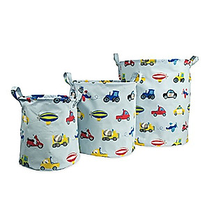 dream FACTORY Trains and Trucks Tractor Storage Bin Organizer, Small: 9 x 10 inches Medium 12 x 13 inches Large 15 x 17 inches, Multicolor