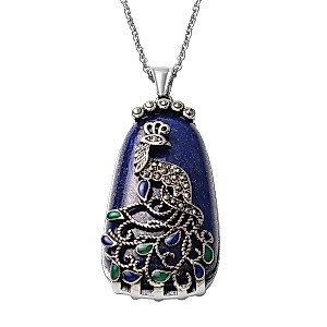 Shop LC Blue Lapis Lazuli Marcasite Peacock Necklace for Women Pendant Jewelry Chain 20" Birthday Gifts for Women