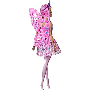 Barbie Dreamtopia Fairy Doll, 12-Inch, with Pink and Blue Jewel Theme, Pink Hair and Wings, Gift for 3 to 7 Year Olds, multi