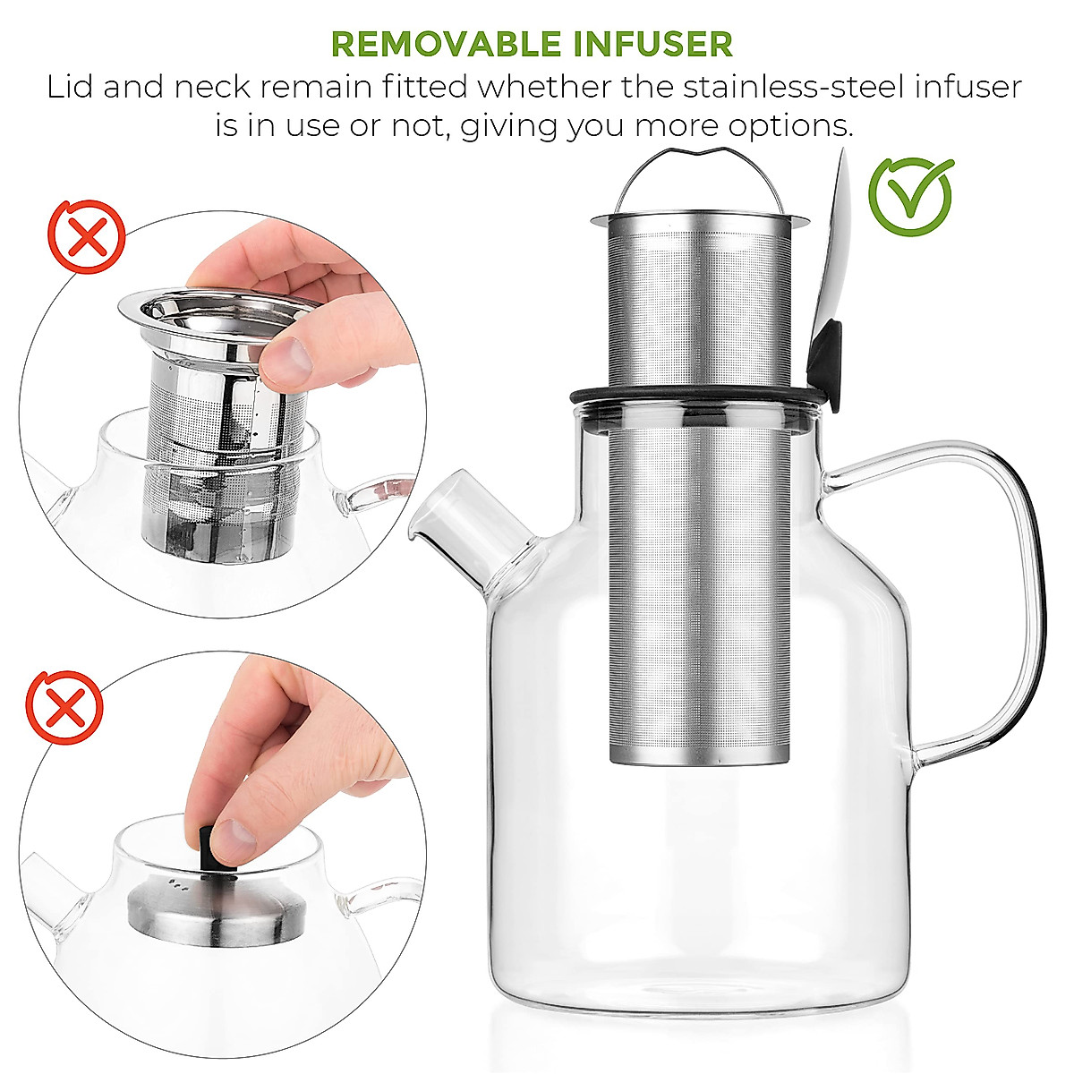 Tealyra - Large Glass Stove-top Kettle 74-ounce - Teapot - Heat Resistant Borosilicate - Pitcher - Carafe - For Tea Juice Water - Hot or Iced - 2200ml